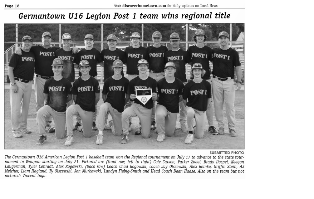 U16 Wins Regional 2023 - American legion Post no. 1